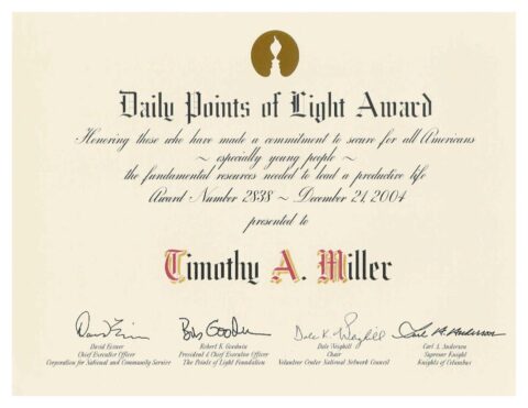 Letter Of Gratitude From Points Of Light Foundation To Tim Miller ...