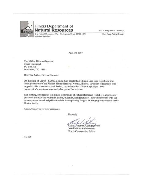 Letter Of Appreciation From Illinois Dept. Of Natural Resources - Texas ...