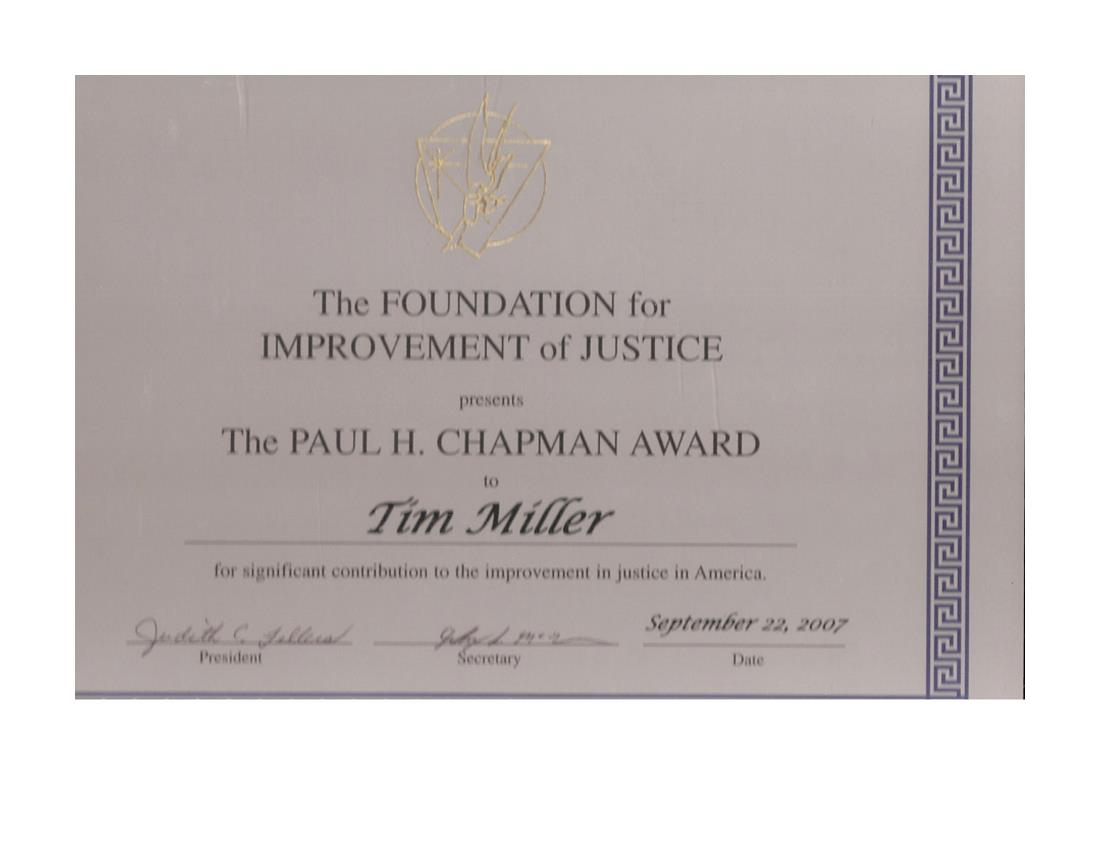 Tim Miller Awarded By The Foundation For The Improvement Of Justice ...