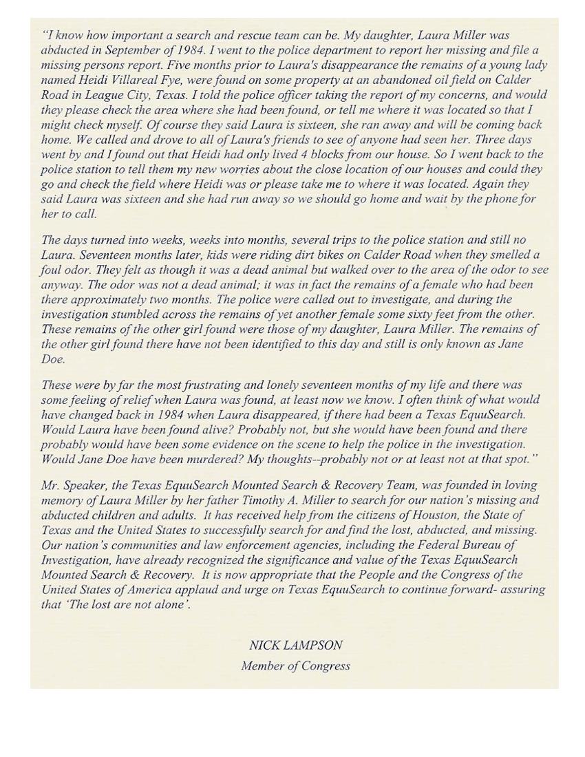 Letter Of Thank You Recognizing Congressional Speech Honoring Tim ...